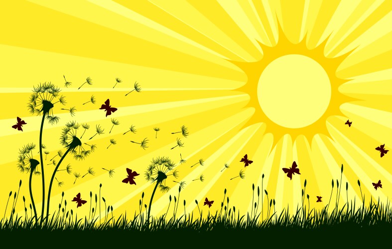 Abstract rural landscape with rising sun Vector Image