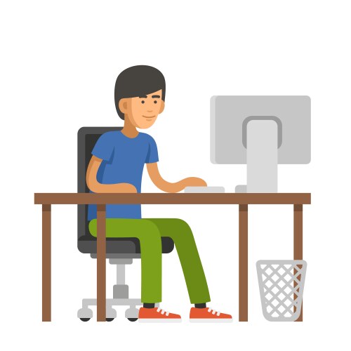 Cartoon programmer writes code workspace concept Vector Image Cartoon programmer writes code workspace concept Vector Image