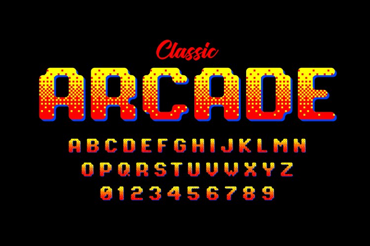 Arcade game style font Royalty Free Vector Image