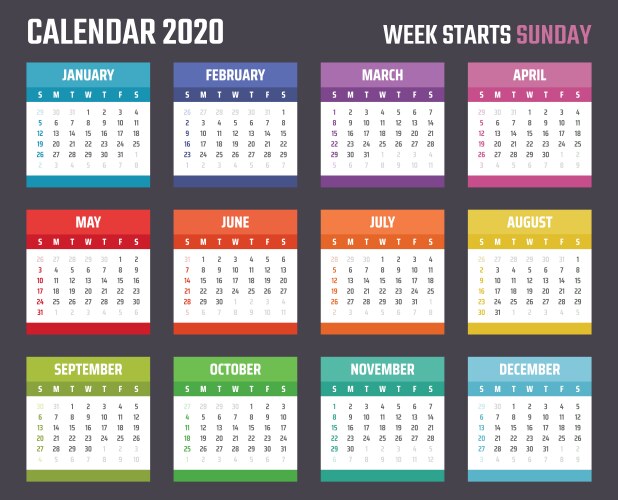 Colorful calendar for 2022 starts sunday Vector Image