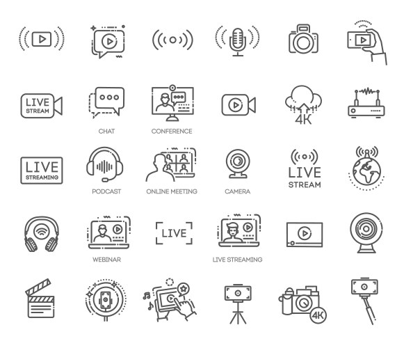 Cinema movie line icons set Royalty Free Vector Image