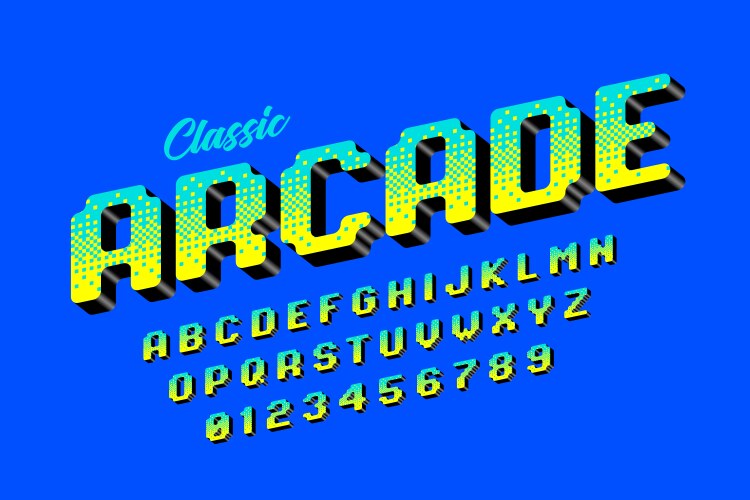 Video game pixel font with distortion Royalty Free Vector Video game pixel font with distortion Royalty Free Vector