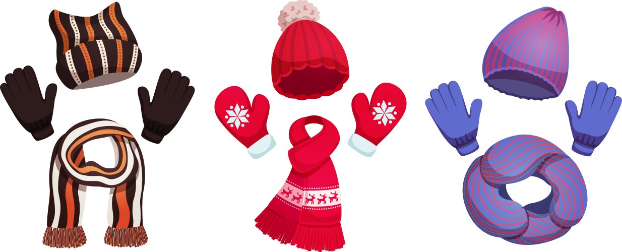 Flat cold weather winter clothing set Royalty Free Vector