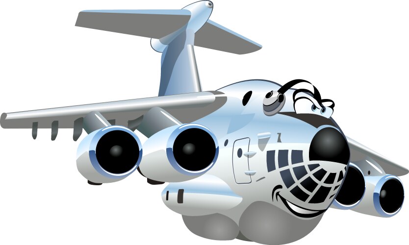 Airborne cartoon funny airplane Royalty Free Vector Image