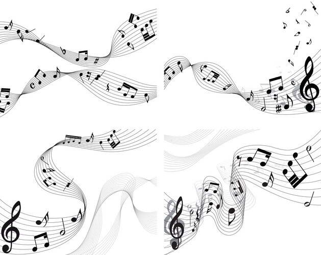 Abstract music staves with notes Royalty Free Vector Image