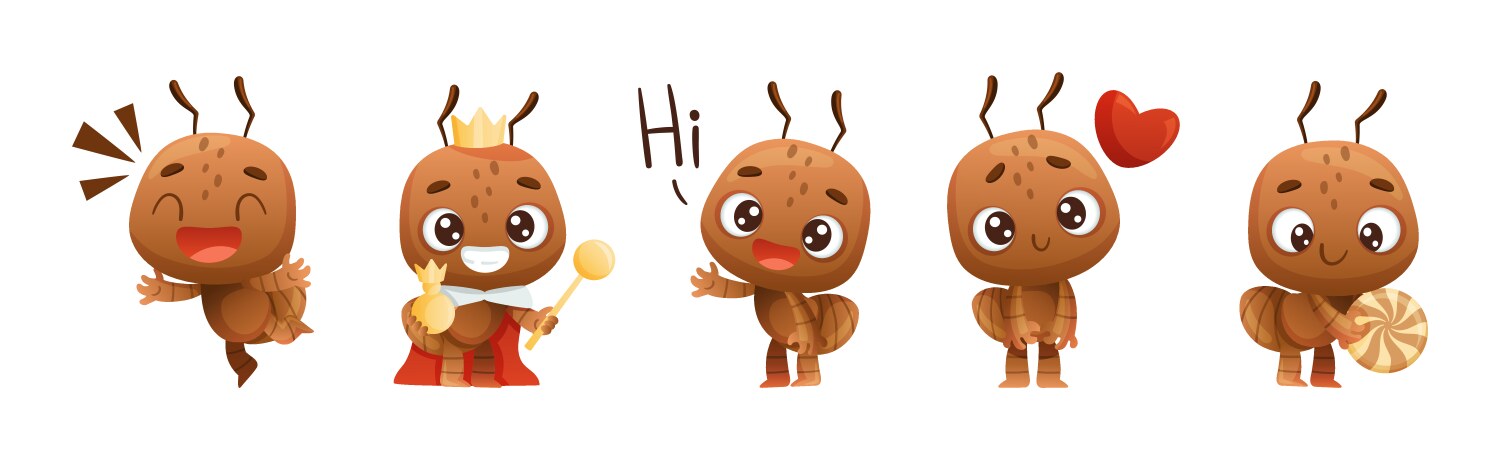 Cute little ant baby doing various activity big Vector Image