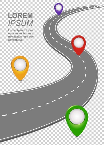 Highway roadmap with pins car road direction gps Vector Image