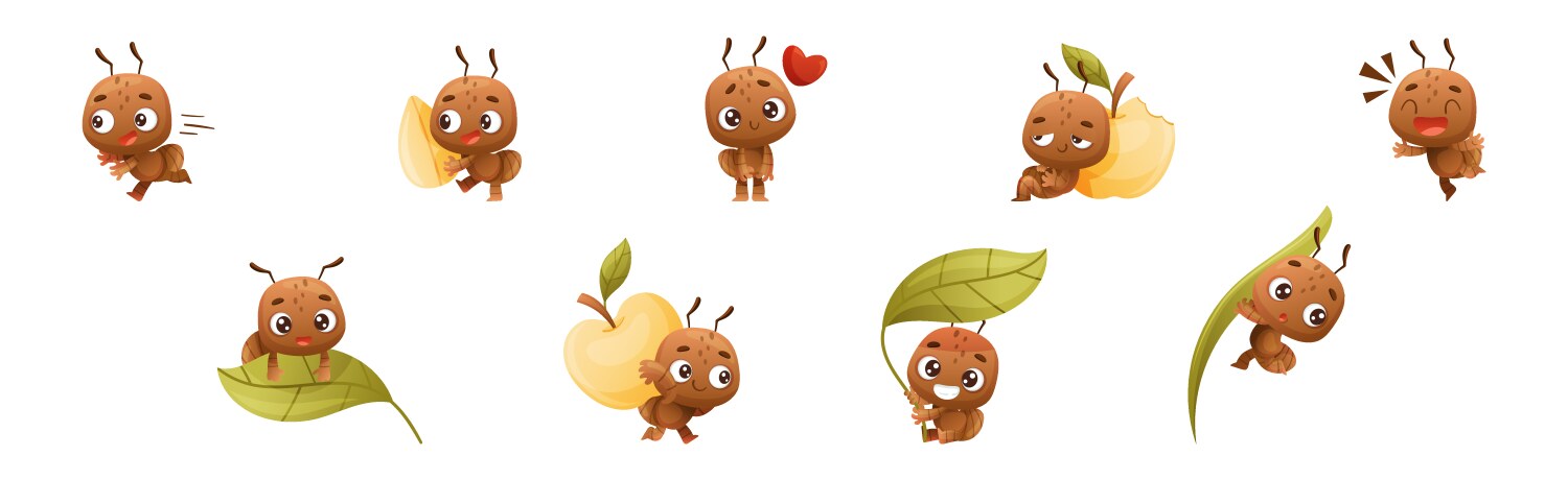 Cute Little Ant Character Engaged In Different Vector Image