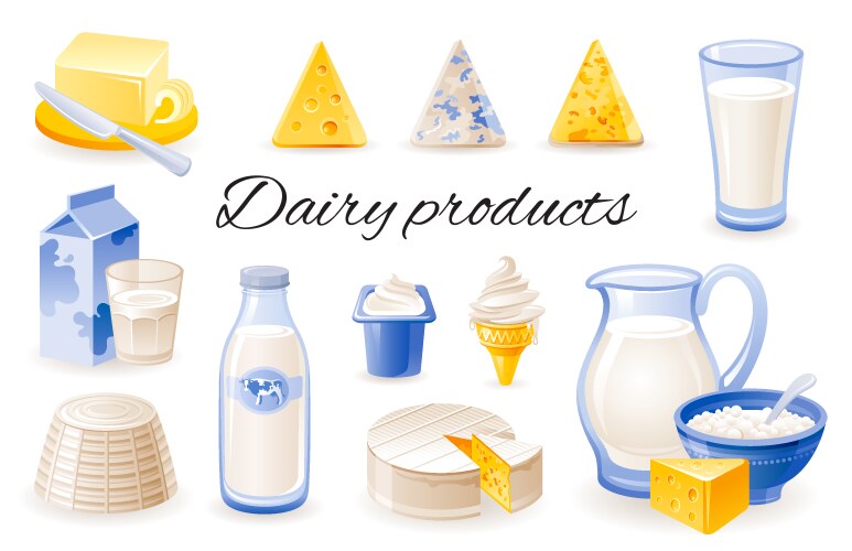Milk product dairy yogurt butter cheese fresh Vector Image
