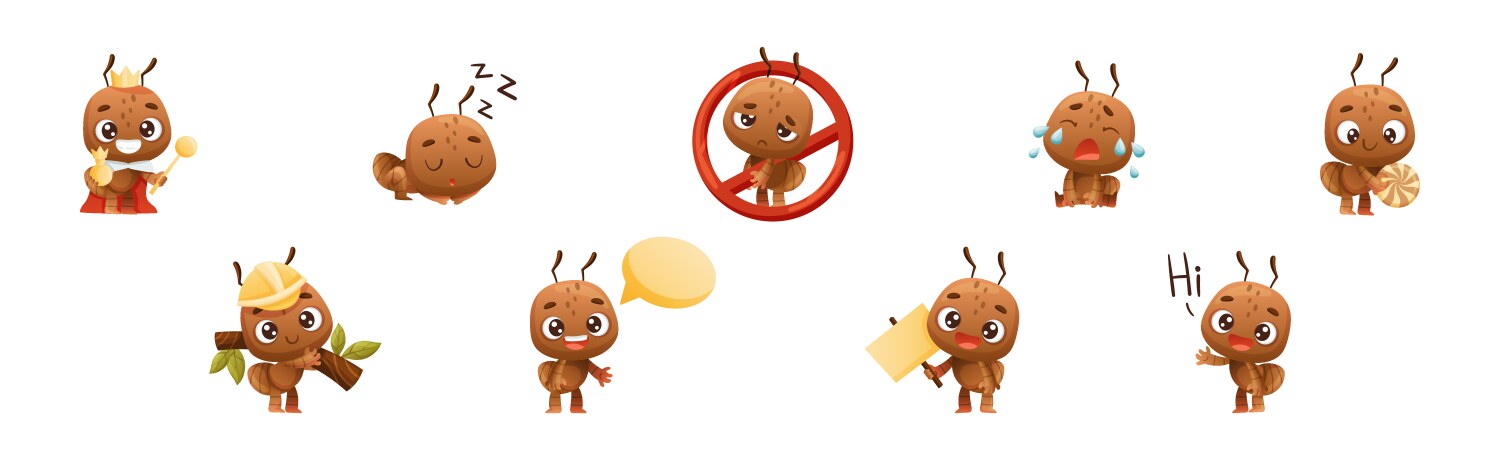 Cute little ant baby doing various activity big Vector Image