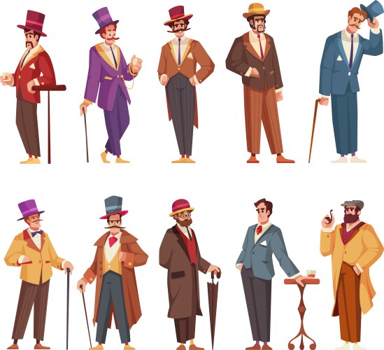 Gentlemen cartoon set Royalty Free Vector Image