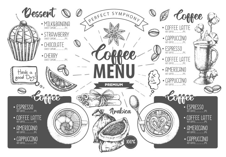 Restaurant coffee menu design Royalty Free Vector Image