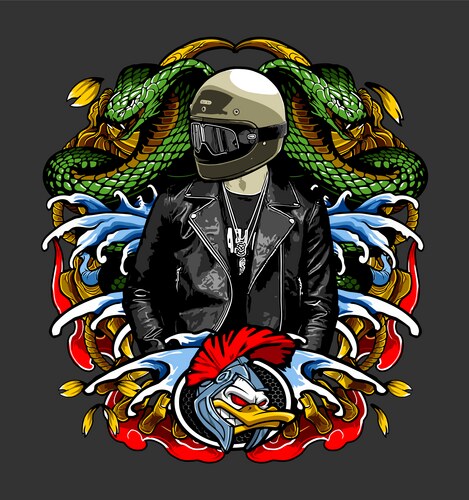 Turquoise snake and koi fish in biker background Vector Image