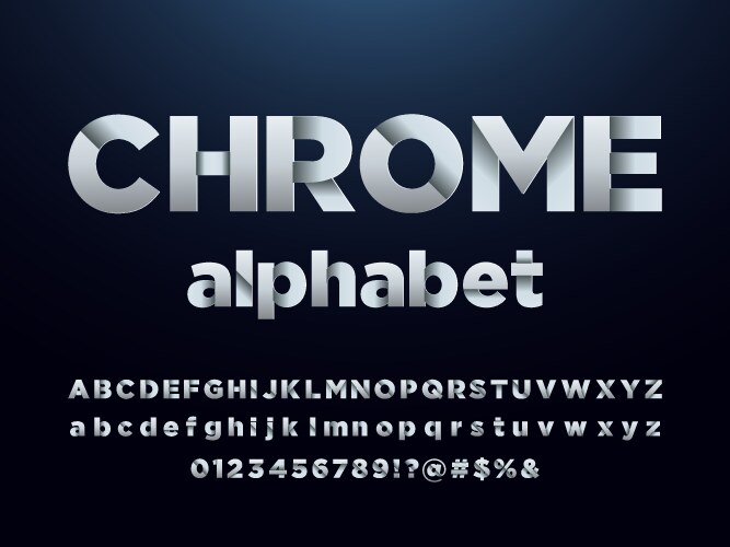 Chrome metal font steel metallic alphabet Vector Image Chrome metal font steel metallic alphabet Vector Image