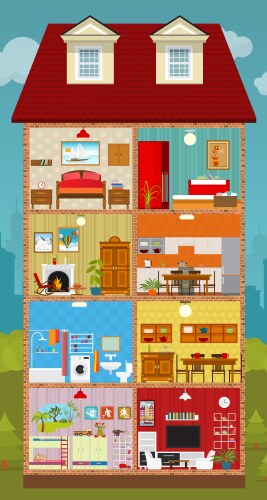 Cartoon multistorey house in cross section Vector Image