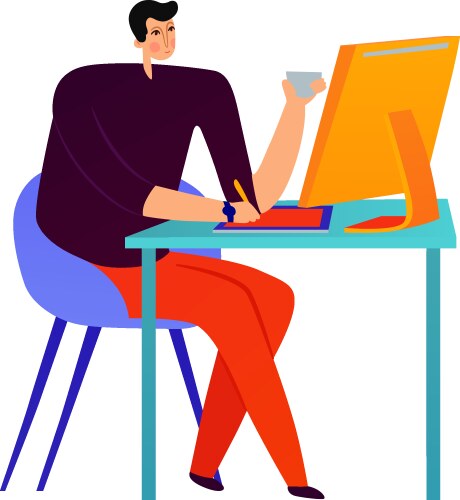 Graphic designer male character drawing Royalty Free Vector