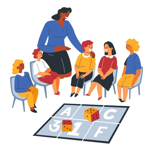 Group of children sitting around table at school Vector Image