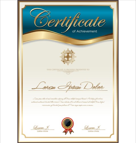 Blue certificate of achievement template Vector Image