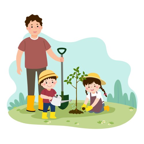 Tu Bishvat Girls Planting Tree – Royalty-Free Vector | VectorStock