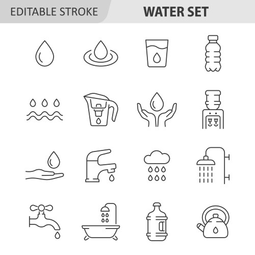 Water pollution ecology problem icon set in thin Vector Image