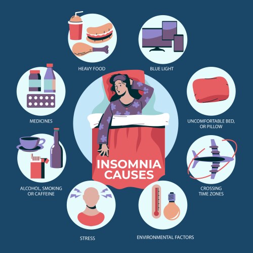 Insomnia causes Royalty Free Vector Image - VectorStock