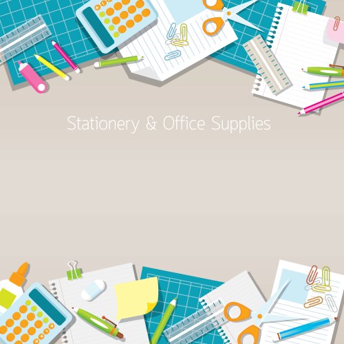 Office supplies and stationery paper background Vector Image