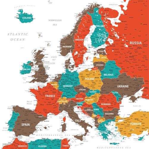 Europe - highly detailed blue colored map Vector Image