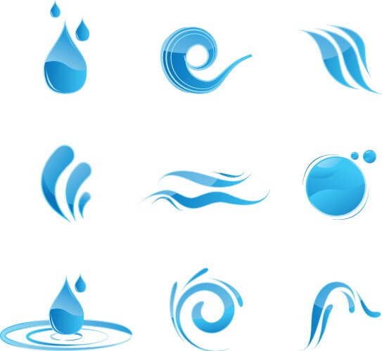 Set of water splashes wave twirl isolated surge Vector Image