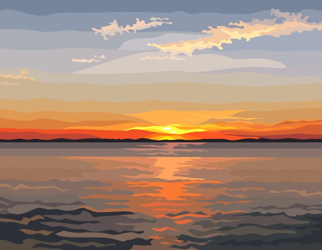Painted sunset on the sea Royalty Free Vector Image