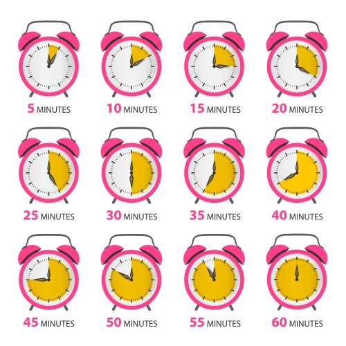 5 10 15 20 minutes analog clock icons time symbol Vector Image