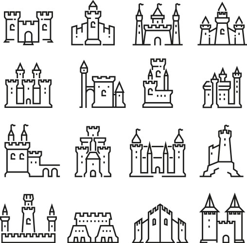 Castle icon set on white background line style Vector Image