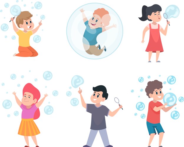 Kids playing girl blowing bubbles Royalty Free Vector Image