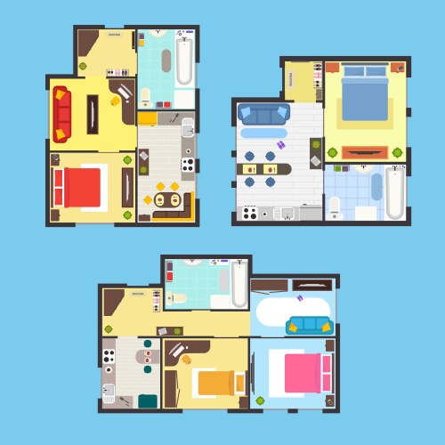 Small studio apartment cartoon plan Royalty Free Vector