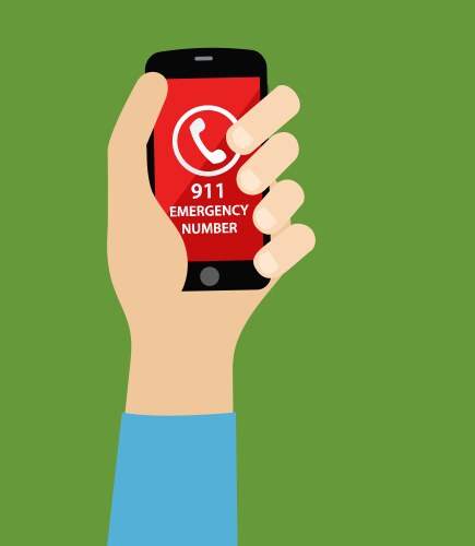 Hand press emergency number 911 on a mobile phone Vector Image