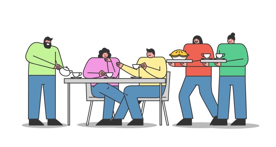 Friends eating together Royalty Free Vector Image
