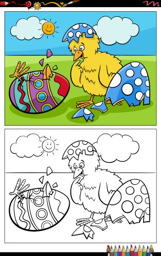 Cartoon easter chick with egg coloring page Vector Image