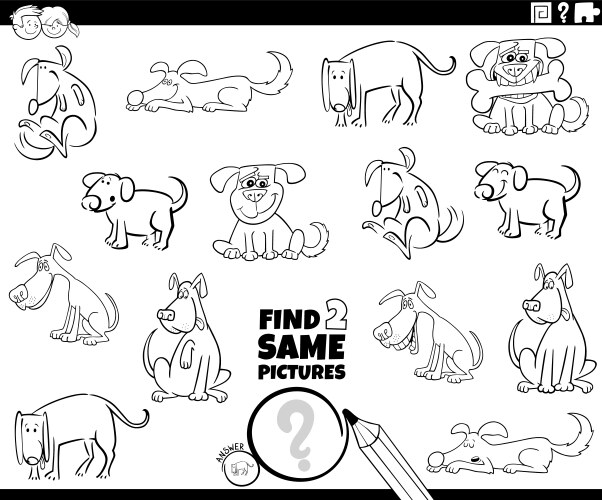 Find two same dog characters task coloring book Vector Image