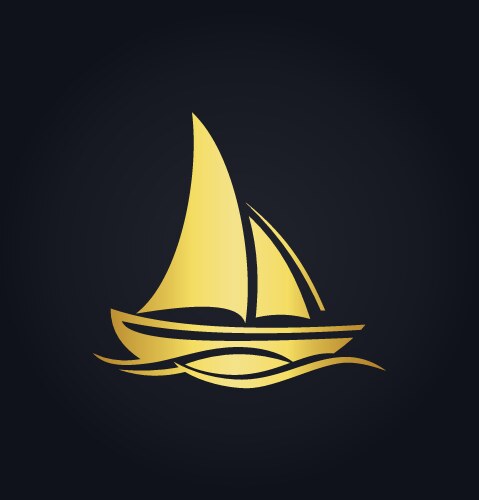 Sailing boat star compass gold logo Royalty Free Vector