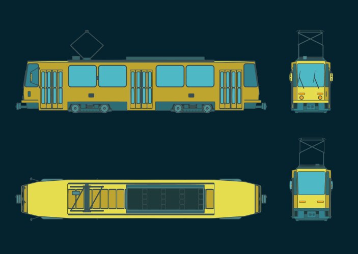 Modern tram blueprints Royalty Free Vector Image