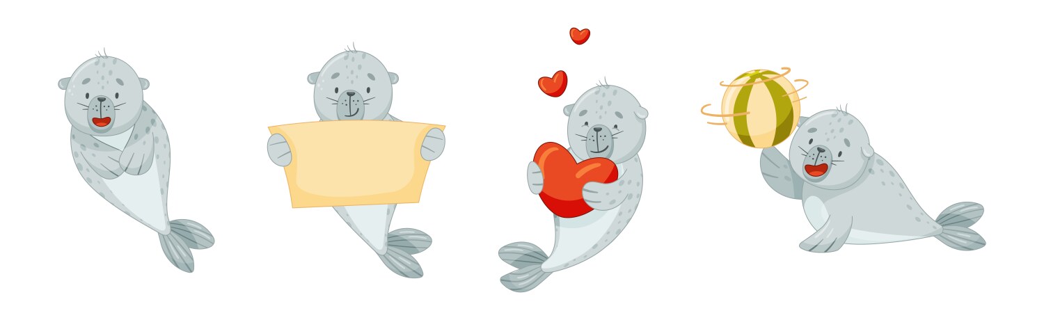 Cute baby seal character with flipper set Vector Image