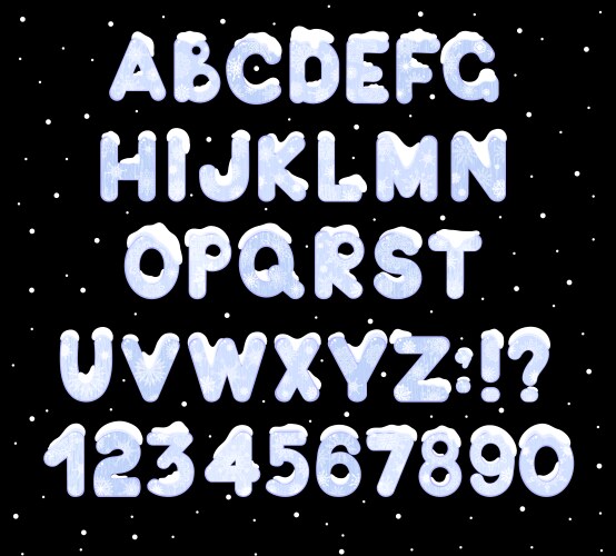 Ice crystal font typeface type alphabet Royalty Free Vector