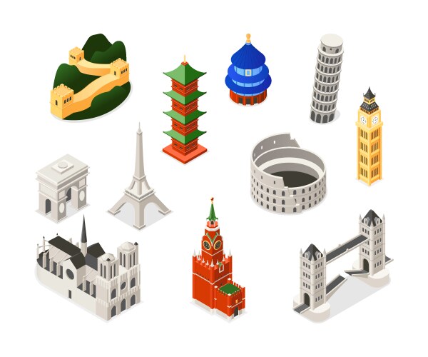 World famous landmarks icon set Royalty Free Vector Image