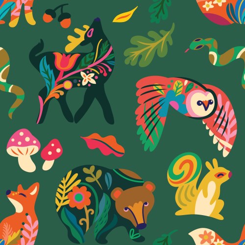 Forest animals in folk style Royalty Free Vector Image