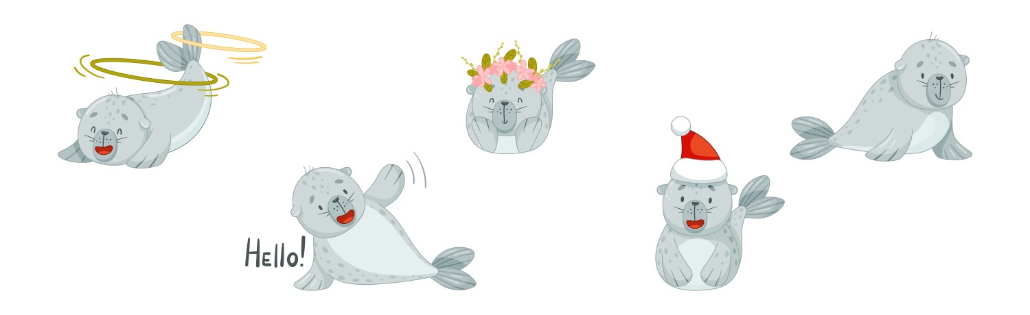 Cute baby seal character with flipper set Vector Image