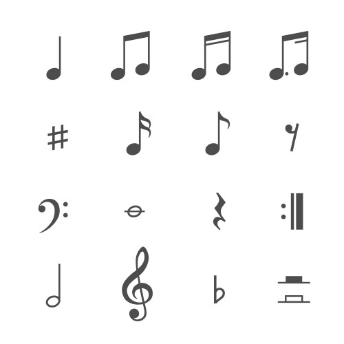 Cute music notes icons set black Royalty Free Vector Image