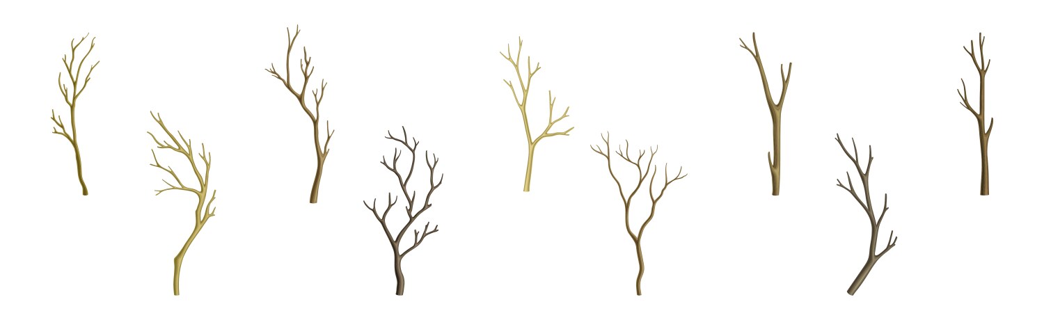 Bare tree branch with stem and limb set Royalty Free Vector