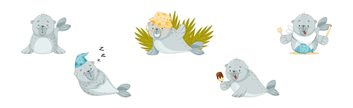 Cute baby seal character with flipper set Vector Image