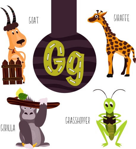 Alphabet letter g and pictures Royalty Free Vector Image