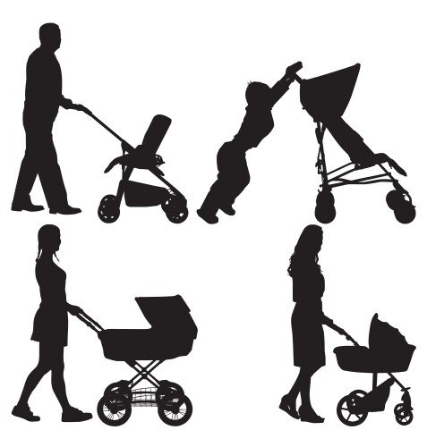 Pram stroller icon set simple style Royalty Free Vector