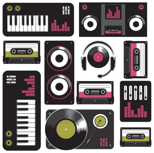 Vintage audio music and sound recorders set Vector Image